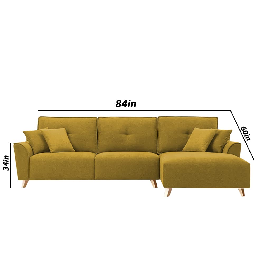 Antonio RHS 4 Seater L Shape Sofa Set for Living Room (Yellow Premium