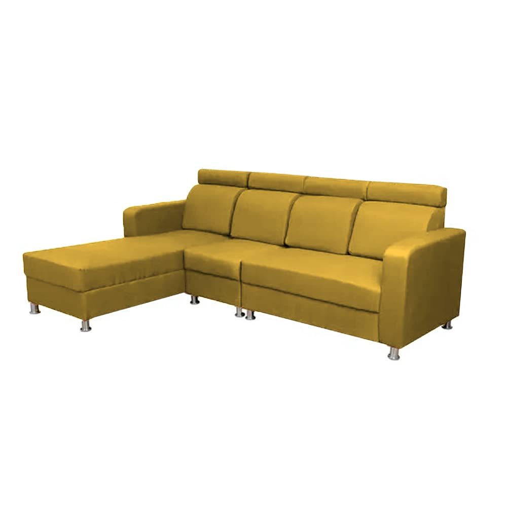 Emma RHS 6 Seater L Shape Sofa Set for Living Room (Yellow Fabric)