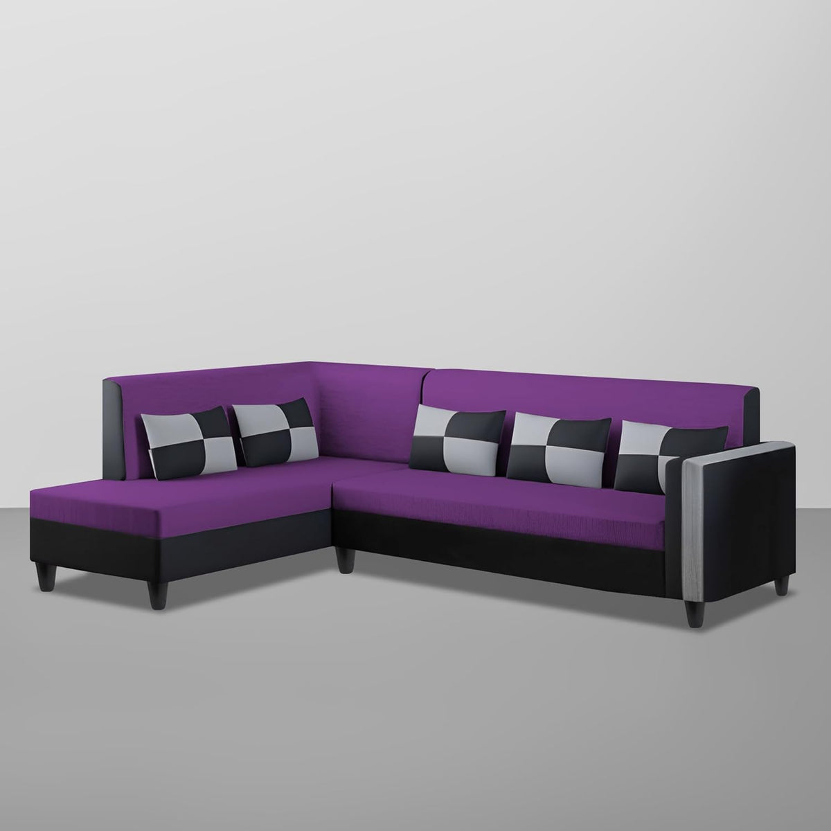 Nordy LHS 6 Seater L Shape Sofa Set for Living Room (Purple Black Colo