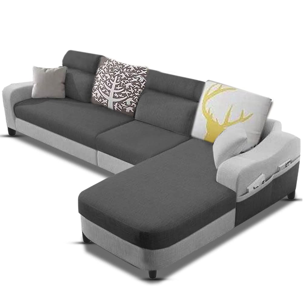 Amanda RHS 6 Seater L Shape,Sofa Set for Living Room (Black Grey Fabri