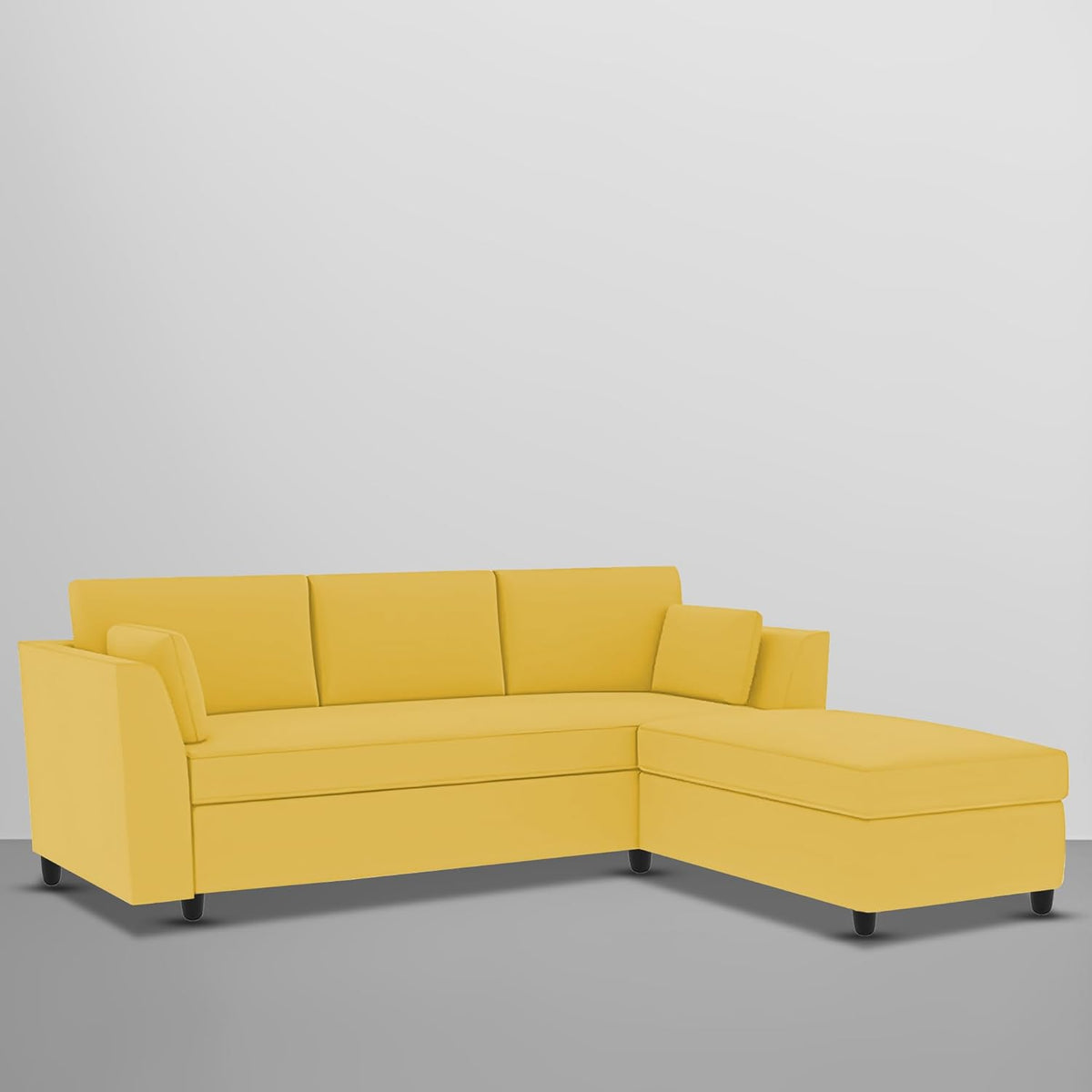 Blustin RHS 4 Seater L Shape Sofa Set for Living Room (Yellow Fabric)