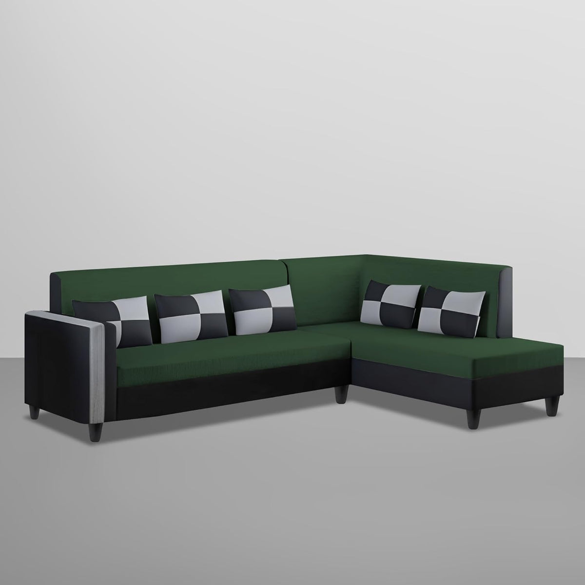 Nordy RHS 6 Seater L Shape Sofa Set for Living Room (Green Black Colou