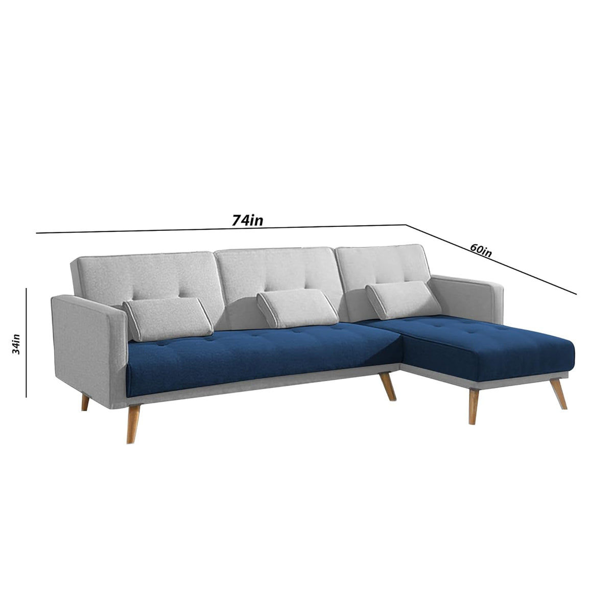 Casaliving Convertible Futon RHS 4 Seater Sofa Cum Bed with Adjustable