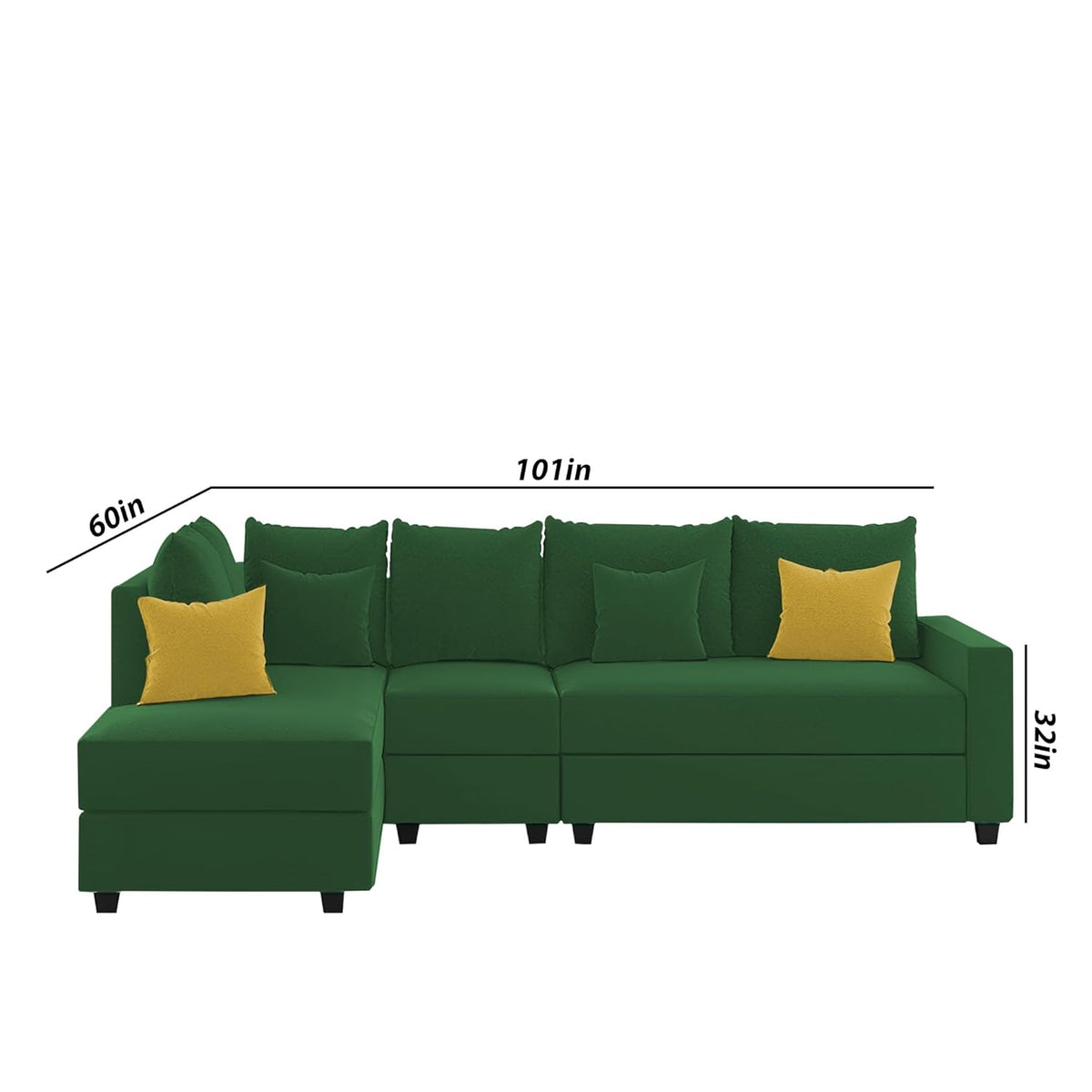 Inclair LHS 6 Seater L Shape Sofa Set for Living Room (Green Fabric) P