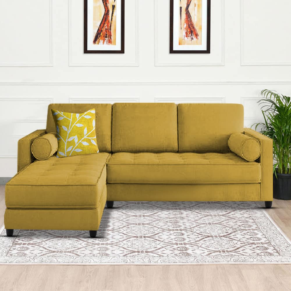Sthone LHS 6 Seater L Shape Sofa Set for Living Room (Yellow Fabric)
