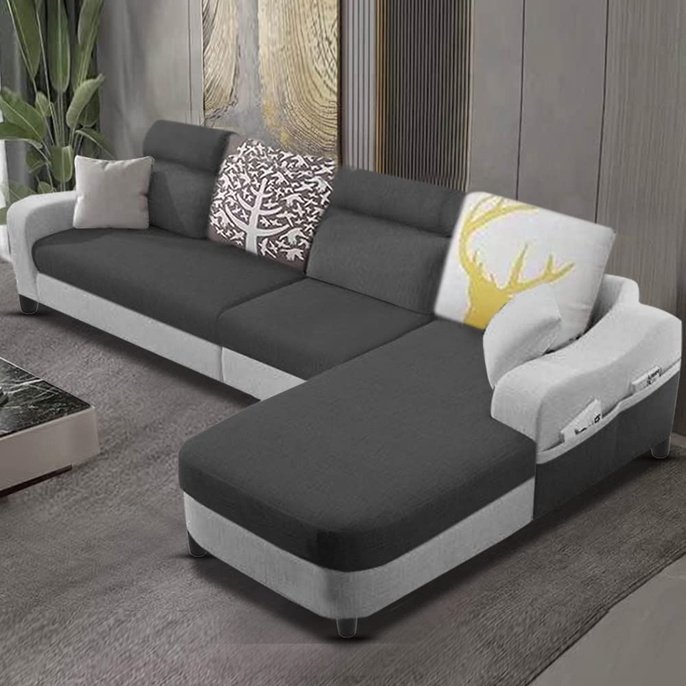 Amanda RHS 6 Seater L Shape,Sofa Set for Living Room (Black Grey Fabri