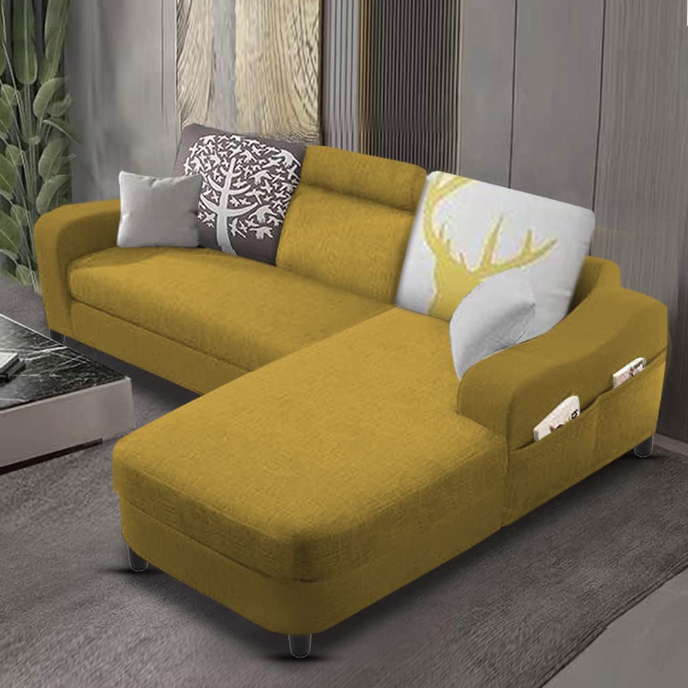 Amanda RHS 4 Seater L Shape,Sofa Set for Living Room (Yellow Fabric)
