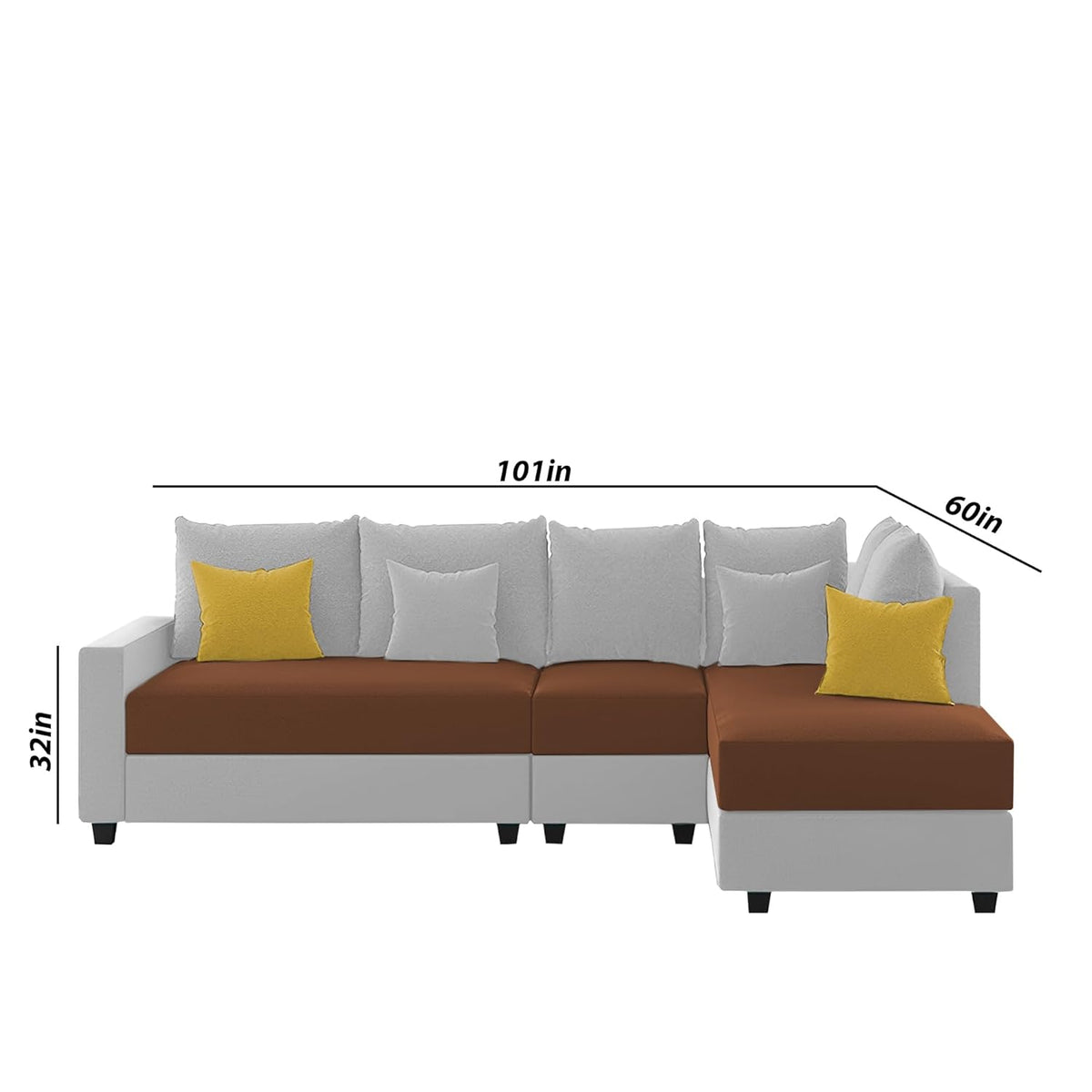 Inclair RHS 6 Seater L Shape Sofa Set for Living Room (Brown Grey Fabr
