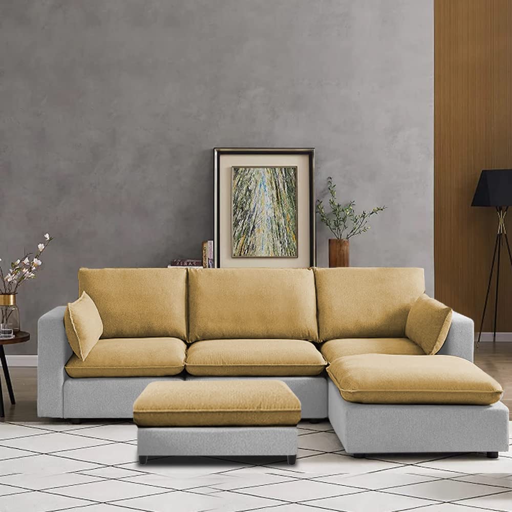 Amberlin 4 Seater Interchangeable L Shape Sofa with Ottoman for Living