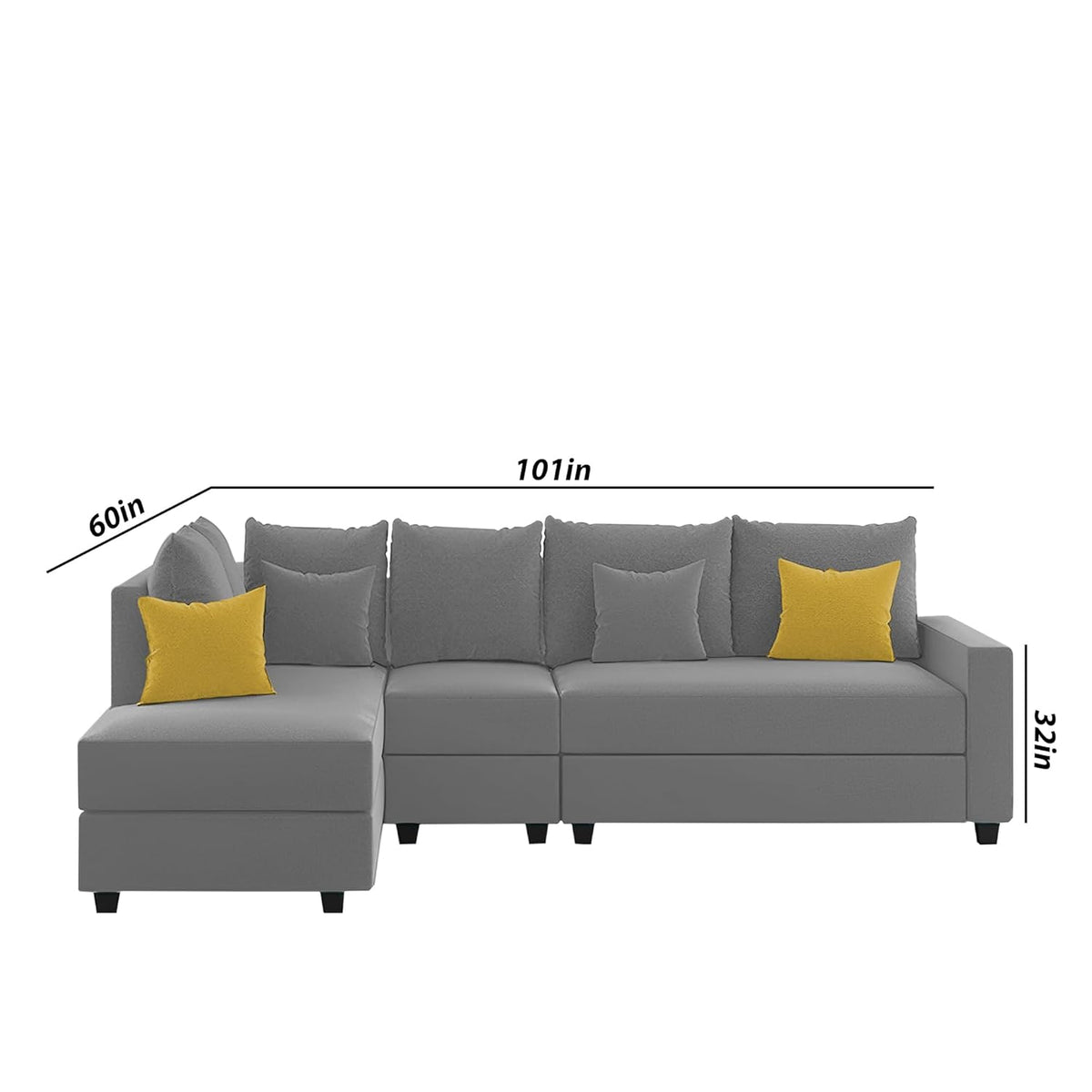 CASALIVING Sinclair LHS 6 Seater L Shape Sofa Set for Living Room (Dar