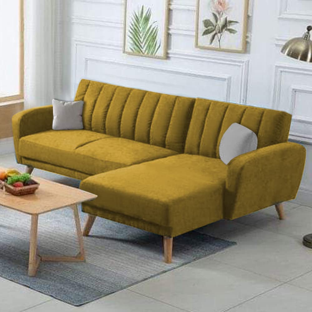 Rino RHS 4 Seater L Shape Sofa Set for Living Room (Yellow Fabric)