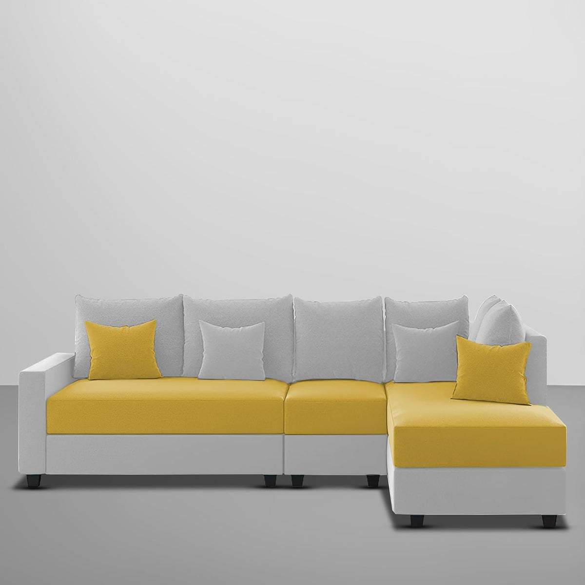 Inclair RHS 6 Seater L Shape Sofa Set for Living Room (Yellow Grey Fab