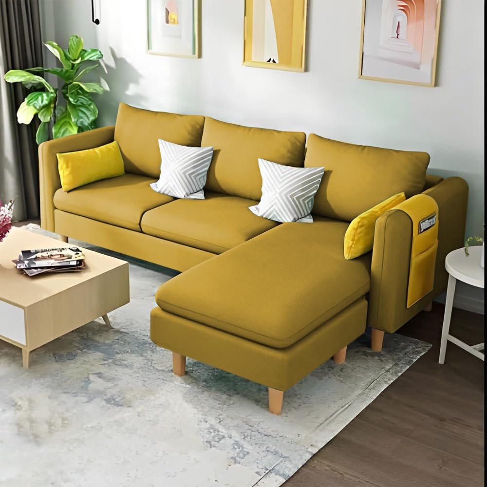 Asser RHS 4 Seater L Shape Sofa Set for Living Room (Yellow) Premium F