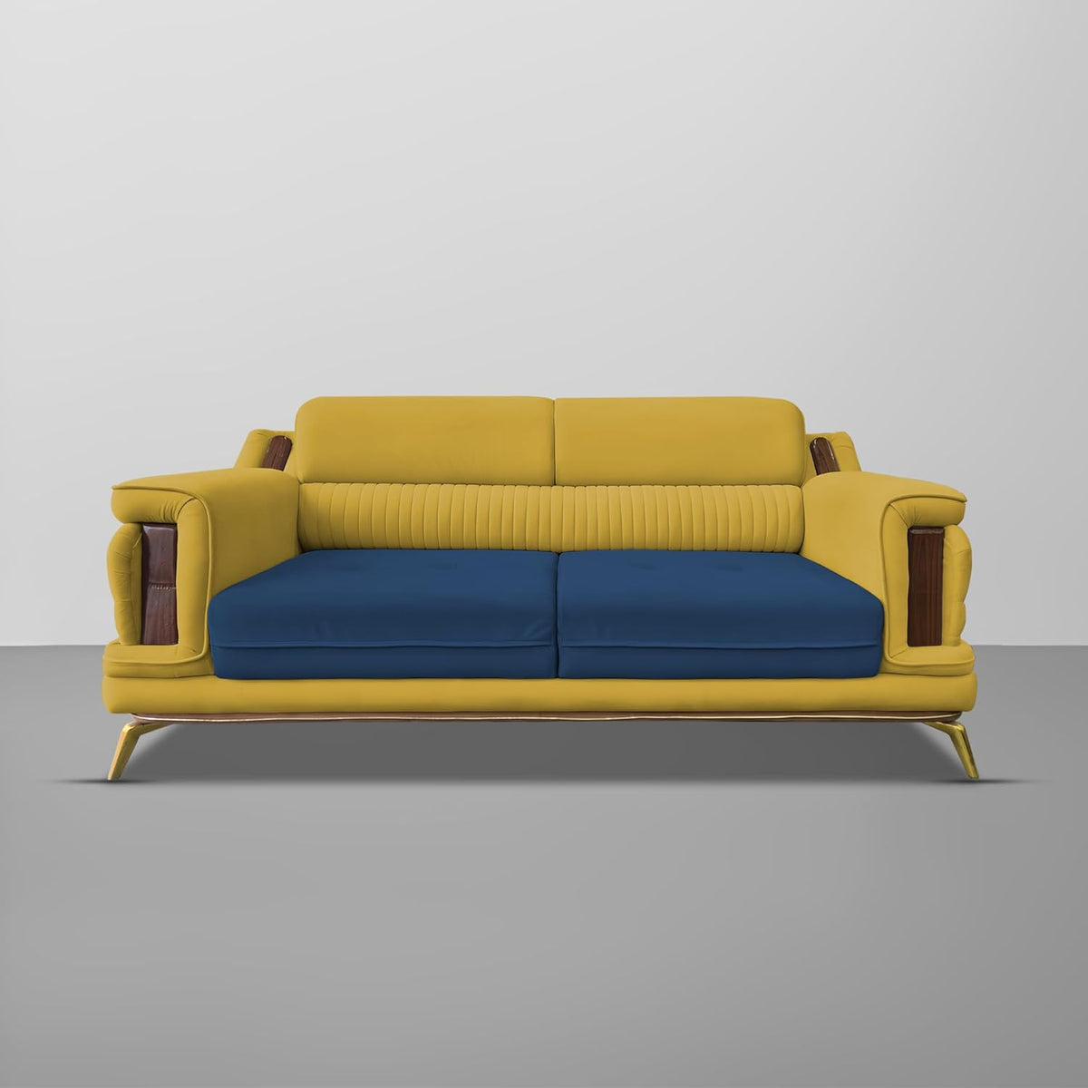 Falconar 3 Seater Sofa Set for Living Room (Blue Yellow abric) Premium