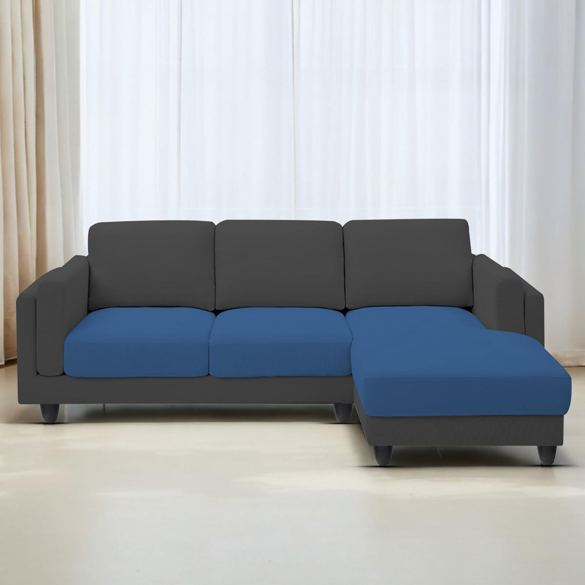 Casaliving Logan RHS 4 Seater L Shape Sofa Set for Living Room (Blue B