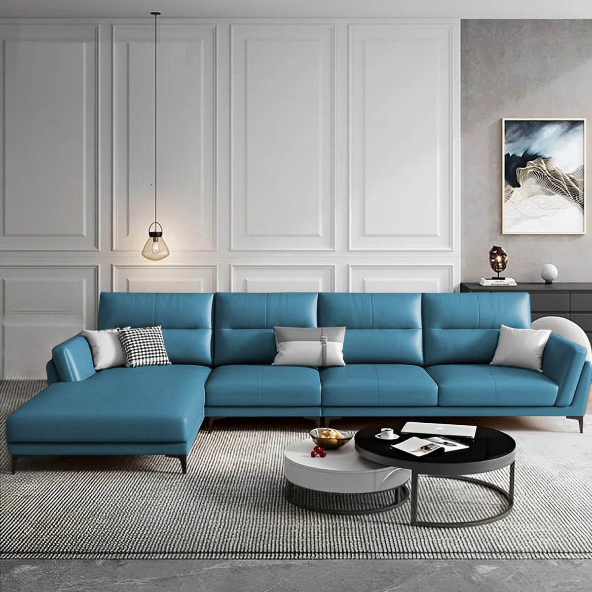 Morken LHS 6 Seater L Shape Sofa Set for Living Room (Turquise) Premiu