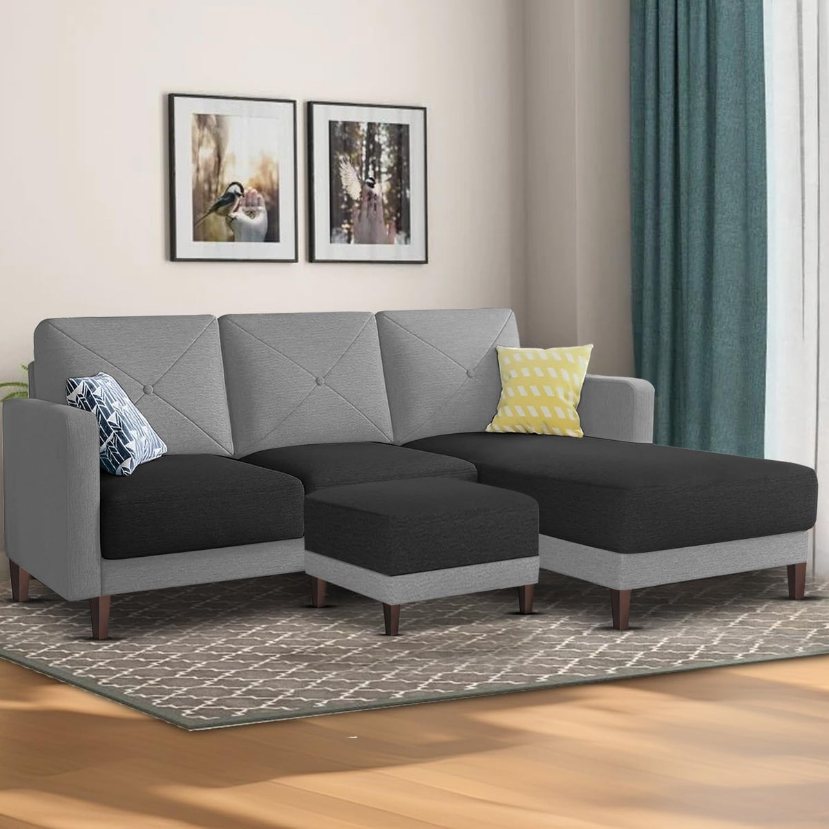 Swaloni RHS 4 Seater L Shape Sofa Set with Center Table for Living Roo