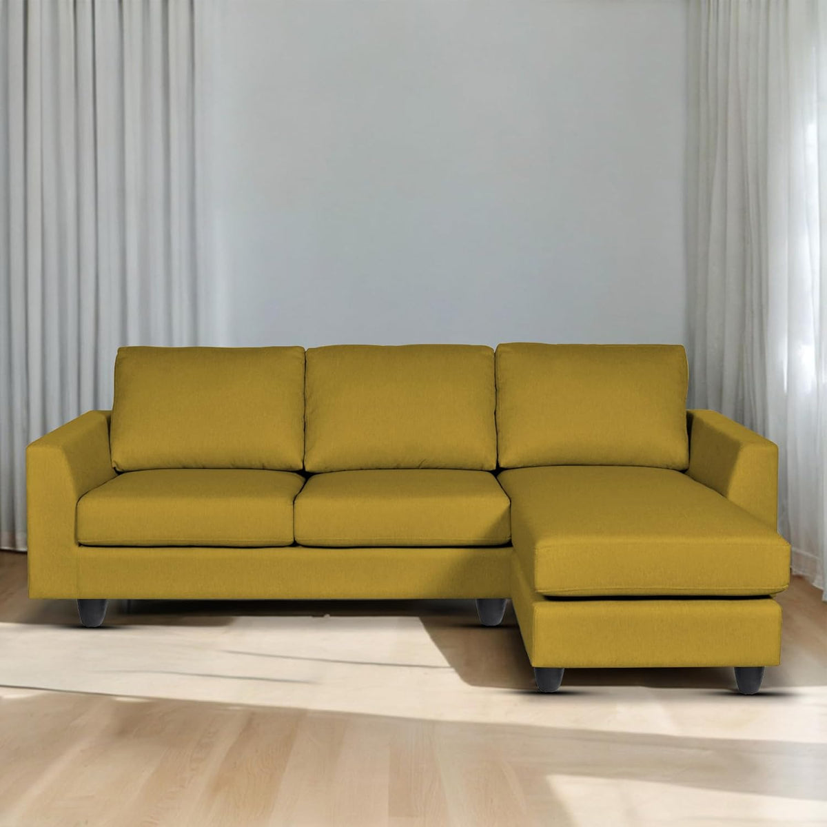 Danver RHS 4 Seater L Shape Sofa Set for Living Room (Yellow Fabric) P