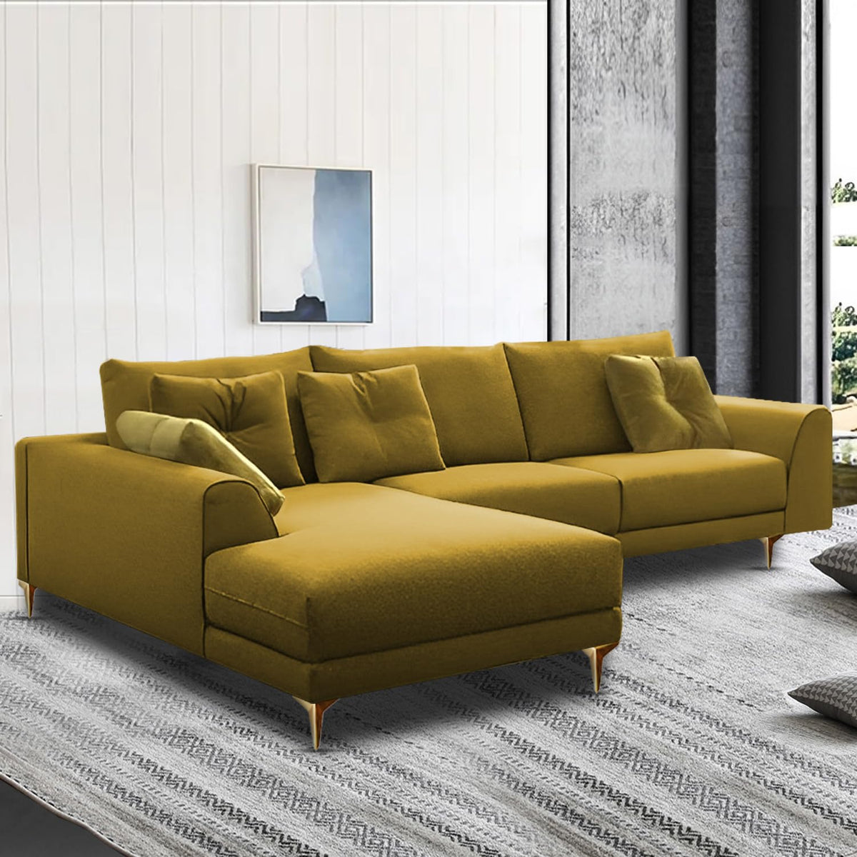Viva LHS 6 Seater L Shape Sofa Set for Living Room (Yellow) Premium Fa