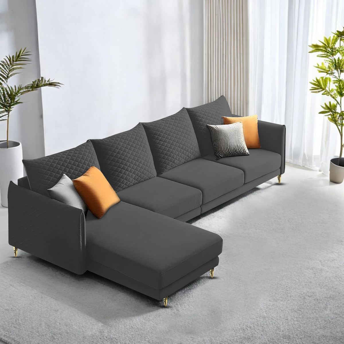 Casaliving Stanly LHS 6 Seater L Shape Sofa Set for Living Room (Black