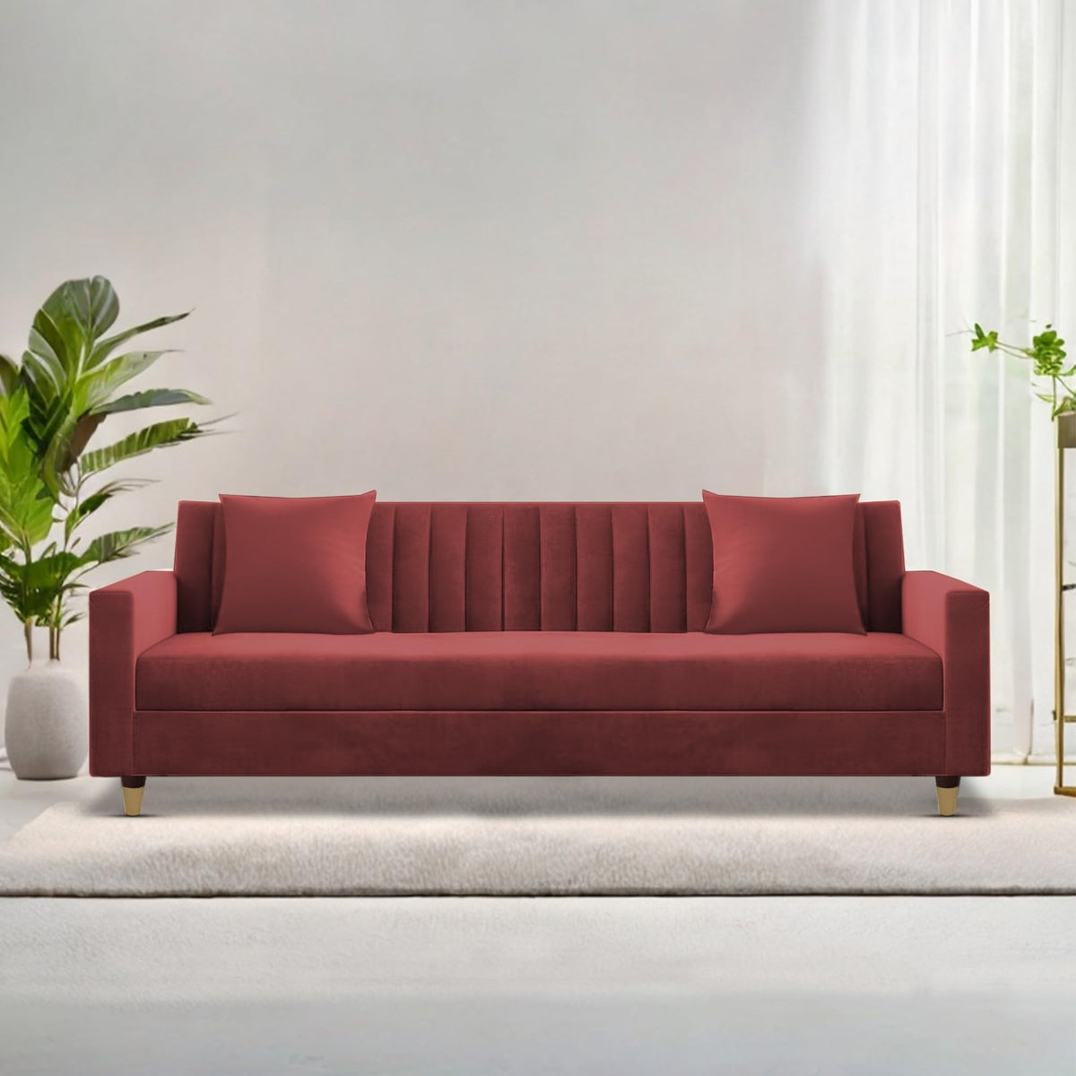 Casaliving Garcia 3 Seater Sofa Set for Living Room (Maroon Colour) Pr