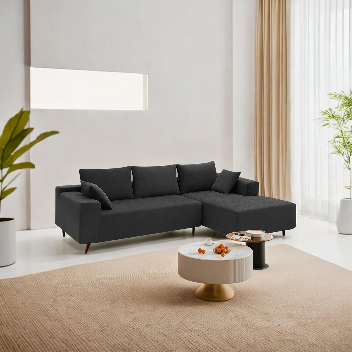 Casaliving Crystal 4 Seater RHS L Shape Sofa Set for Living Room (Blac