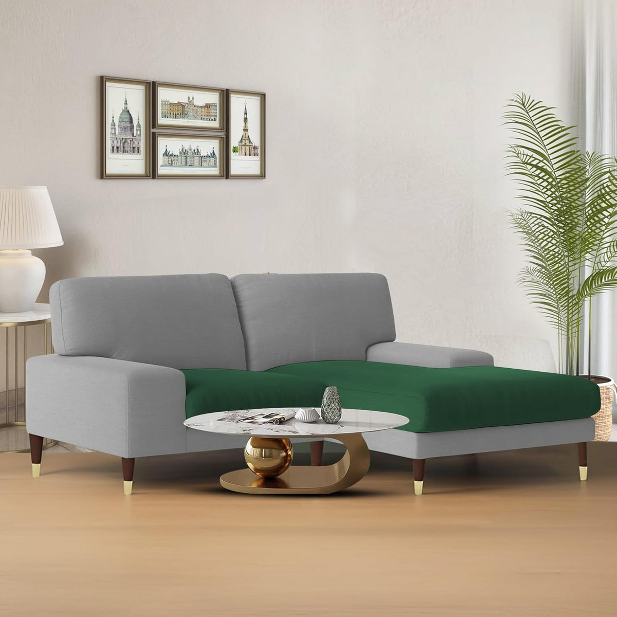 Latieo RHS 2 Seater Lounger L Shape Sofa Set for Living Room (Green Gr