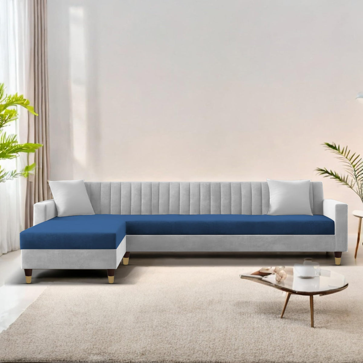 Casaliving Garcia LHS 6 Seater L Shape Sofa Set for Living Room (Blue