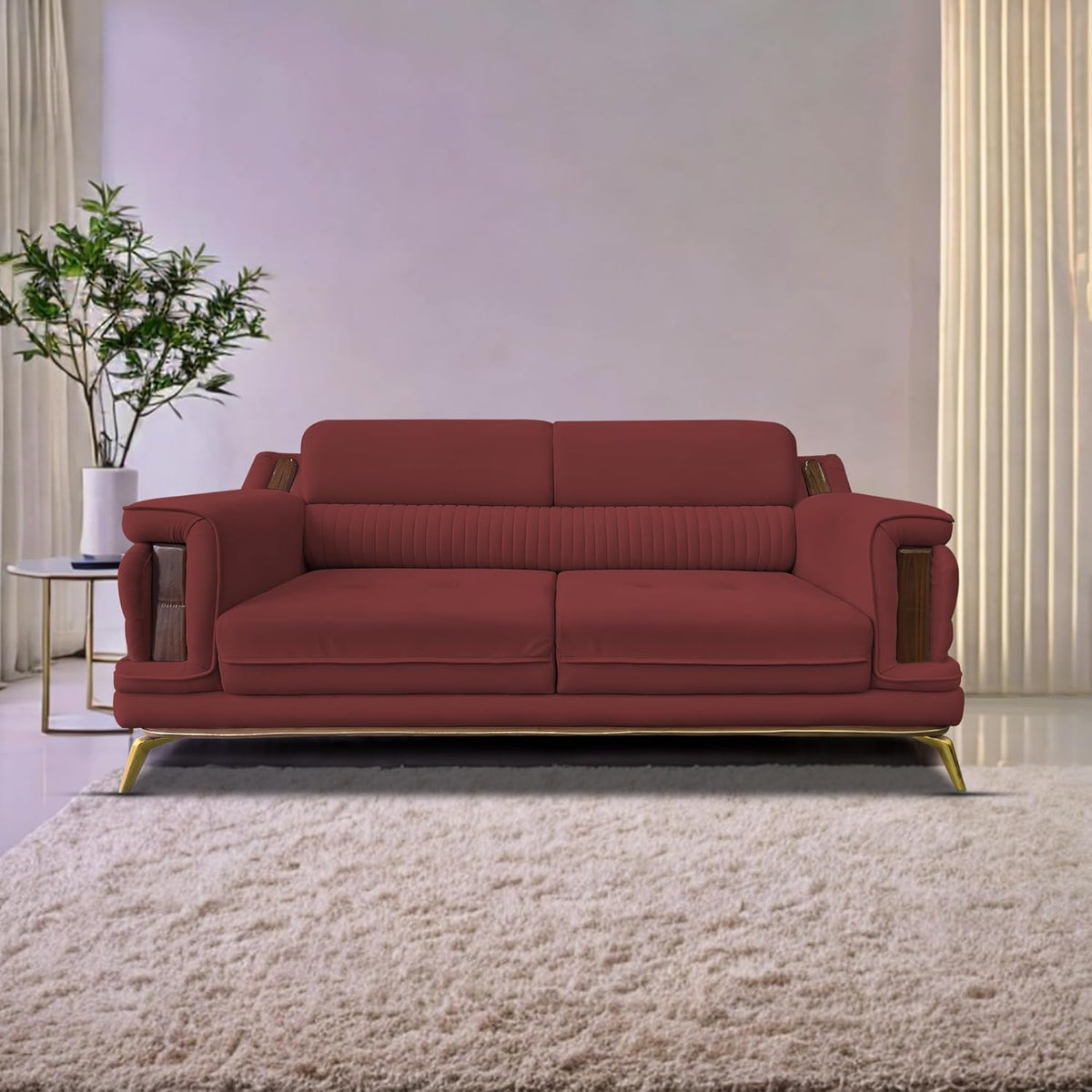 Falconar 3 Seater Sofa Set for Living Room (Maroon Fabric) Premium Fab