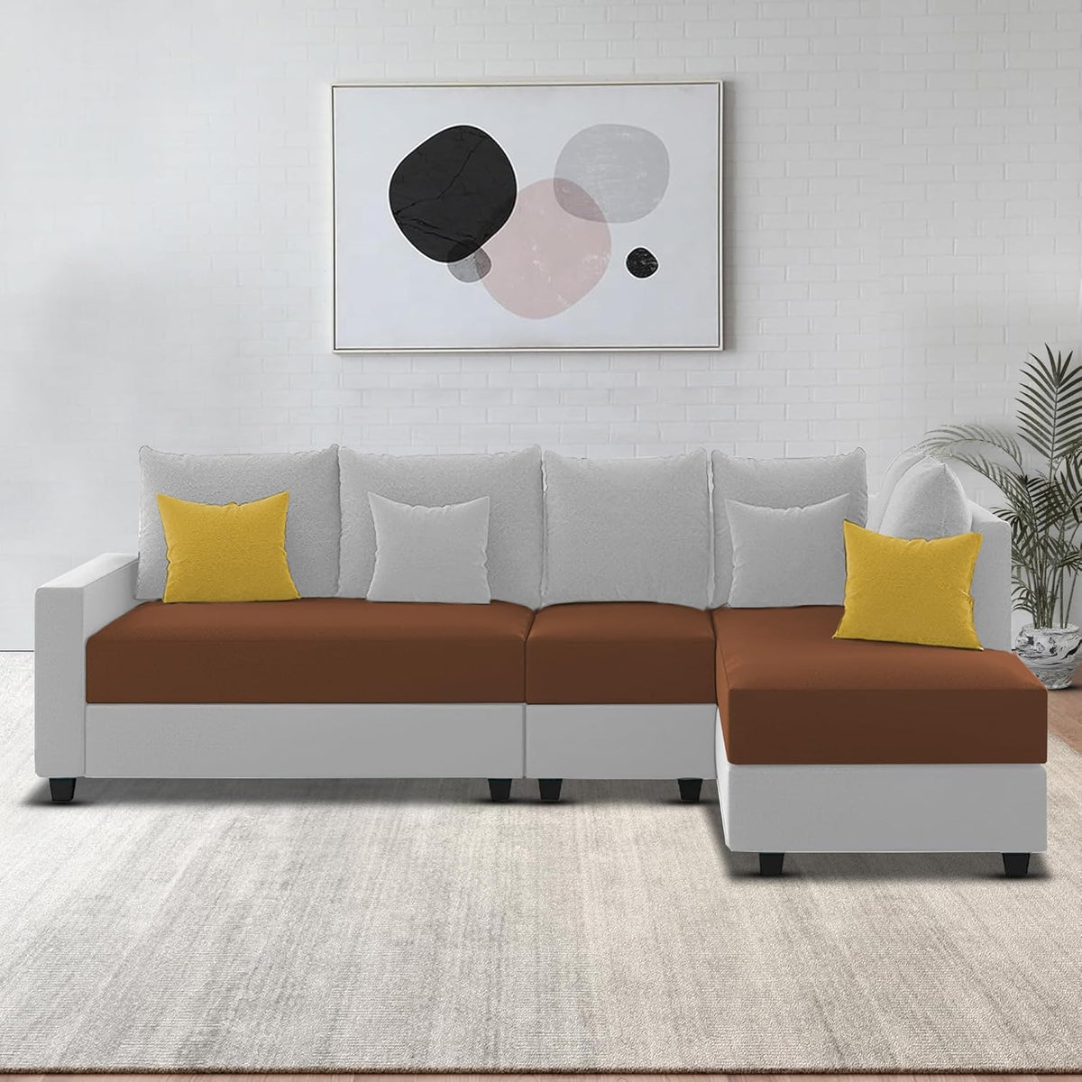 Inclair RHS 6 Seater L Shape Sofa Set for Living Room (Brown Grey Fabr