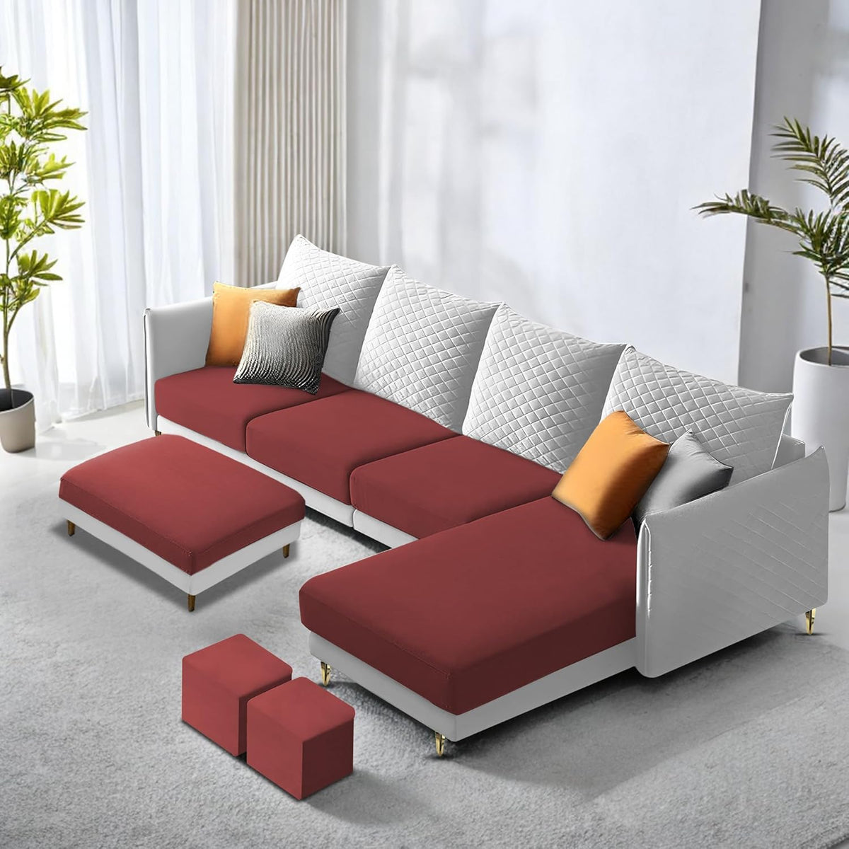 CASALIVING Stanly RHS 6 Seater L Shape Sofa Set with Center Table for